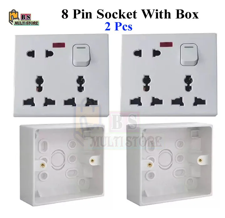 8 Pin Socket With Box (220V/240V 16A ) Multi Function Universal Wall ...