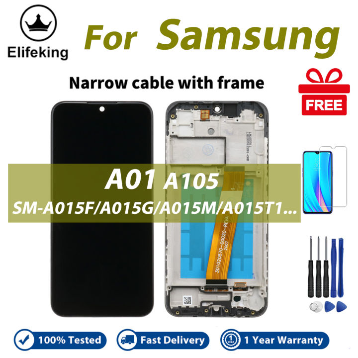 LCD With Frame For Samsung Galaxy A01 A015 Black Narrow Flex Display Touch Screen Digitizer ...