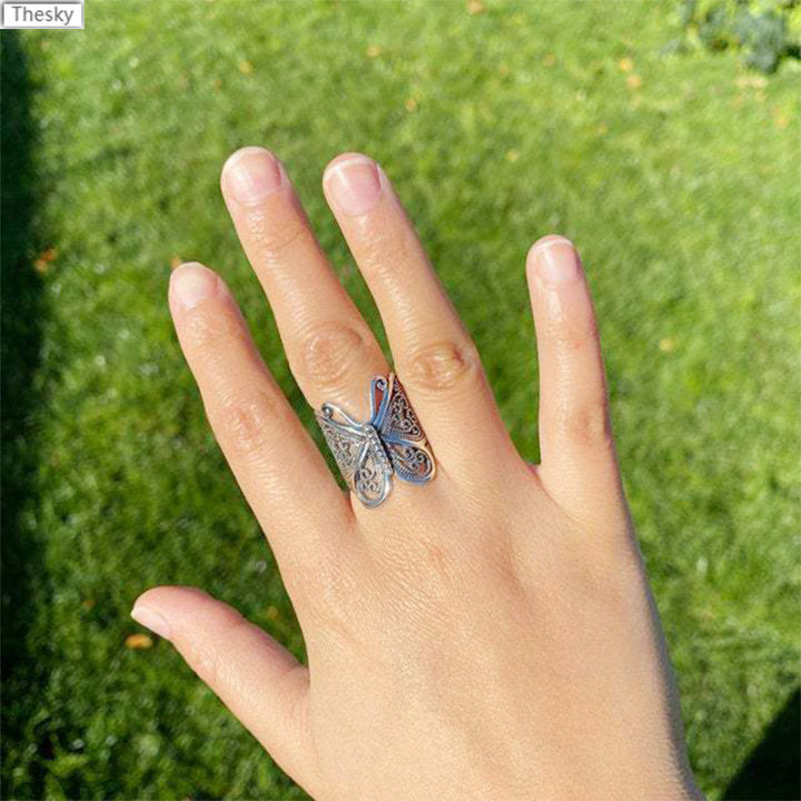 【TY】European and American Retro Butterfly Rings Vintage Carved ...