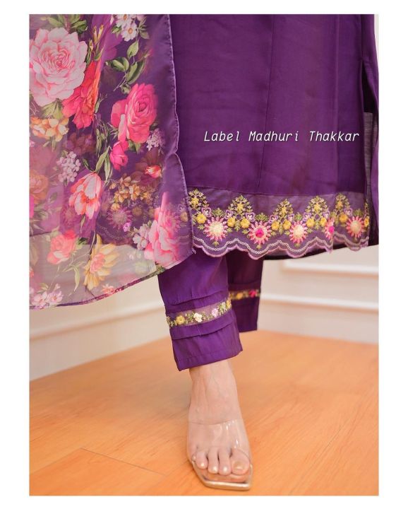 Classic Purple Beauty: Rion Cotton Three Piece Dress in Purple Color ...