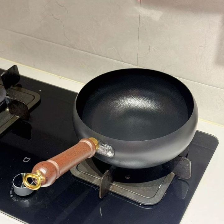 Saucepan Nonstick Chinese Cooking Wok Wood Handle Uncoated Soup Pot Big ...