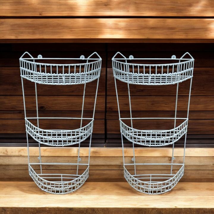 "Set of 2 – Durable Iron D-Shape 3-Tier Hanging Corner Racks – White ...
