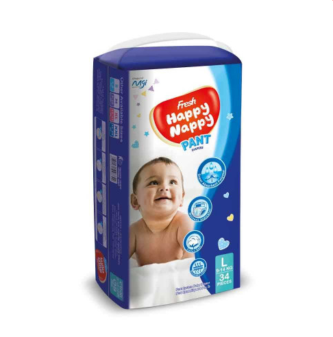 Fresh Happy Nappy Baby Diaper Pant L (9-14 kg) 34 pcs | Daraz.com.bd