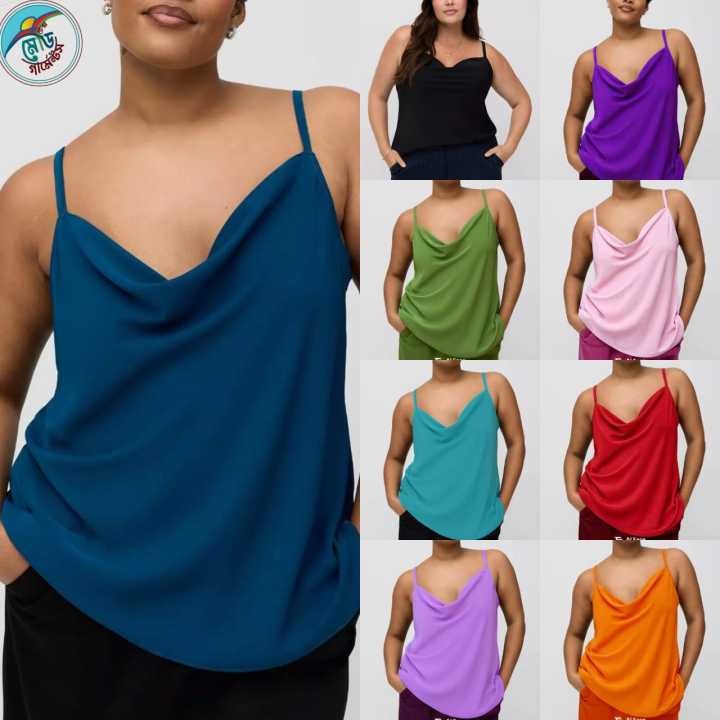 Women’s Strappy Micro Cherry Fabric Camisole – Elegant Draped Neck ...