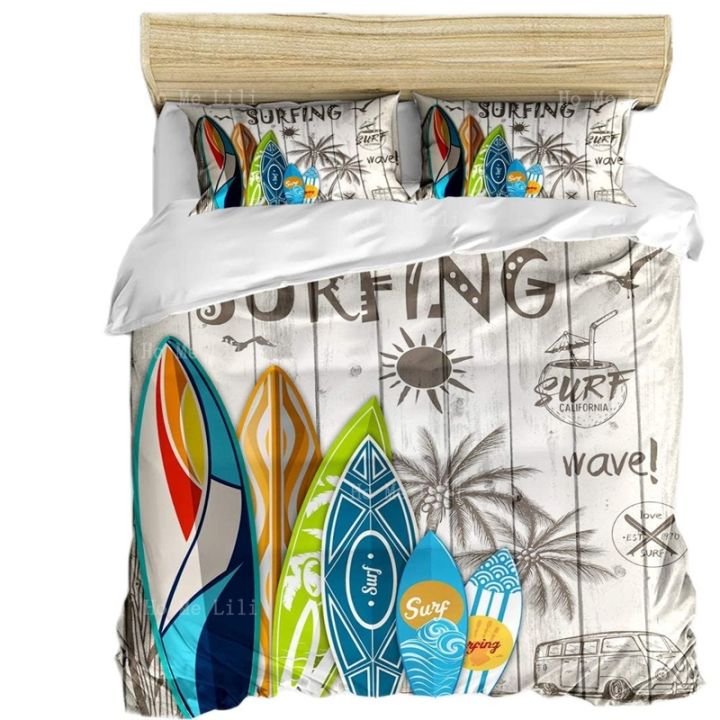 Surf Duvet Cover Set Retro Posters Group Summer Vacation Theme Hobby ...