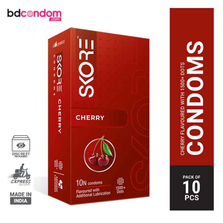 Skore Cherry Flavoured 1500+ Dotted with Extra Lubrication Condom - 10Pcs Pack(India) | Daraz.com.bd