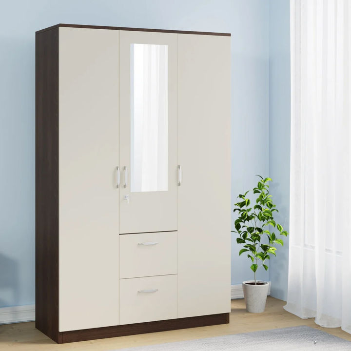 3 Door Almirah with Mirror and Drawers Shelves Hanging Space for ...
