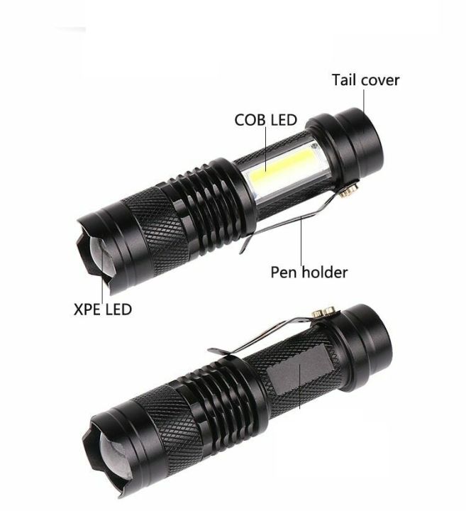 Mini Zoom Torch Light Flashlight Rechargeable USB Torch COB With Pen ...