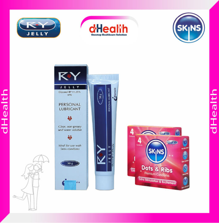 Ry Jelly 30gm 1 Pc & 2,s SKINS Dots & Ribs Premium Condoms Combo Pack ...