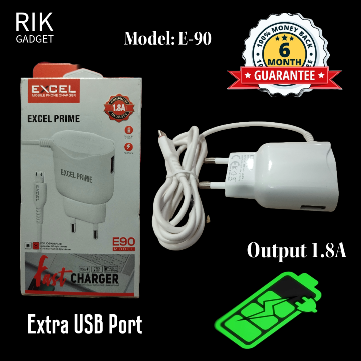 Excel E-90 Fast Travel Charger 10W Supporte ,Extra USB Port | Daraz.com.bd