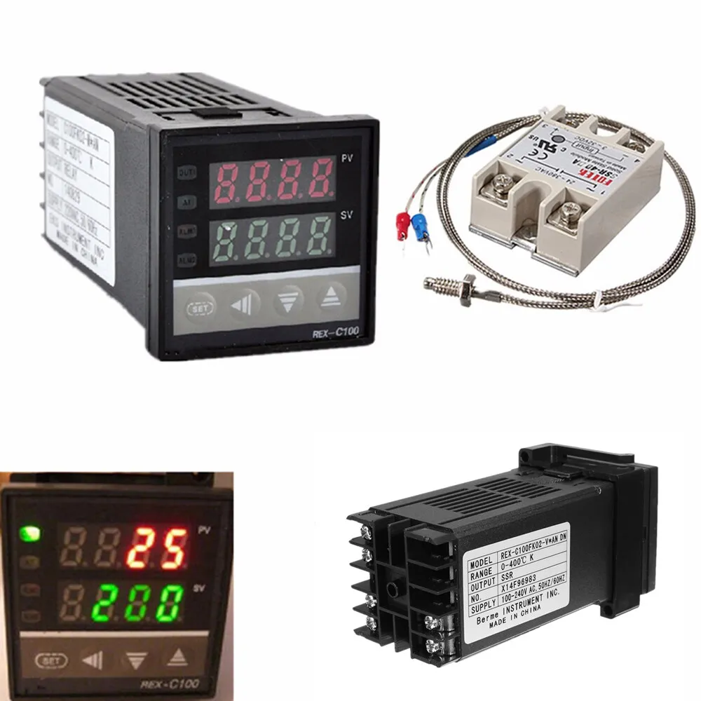 KOGEEK Digital LCD PID REX-C100 Temperature Controller Set + K Thermocouple + Max.40A SSR ...