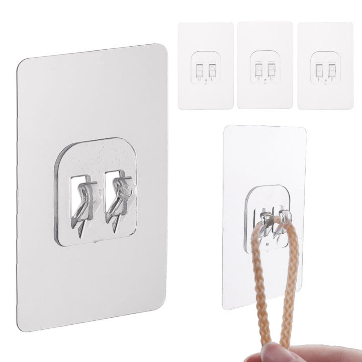 1/10pcs Wall Multi-Purpose Hooks Transparent Self-Adhesive Hook Punch ...