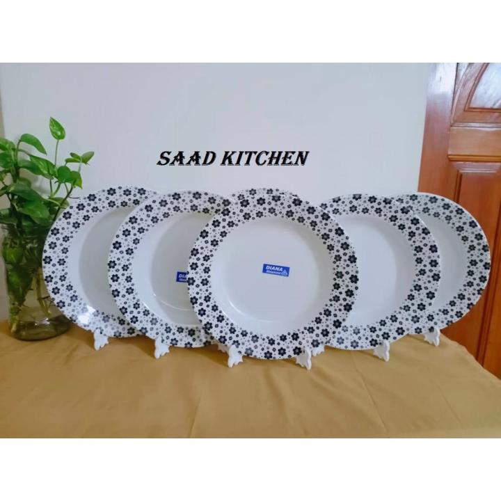 Melamine Deep Dinner Plate 2 Pcs Set Black & White Color Flower Print ...