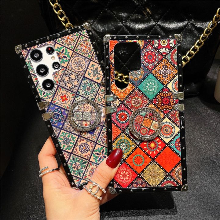 Luxury Glitter Vintage Pattern Flower Plaid Cover For Samsung Galaxy 23 ...