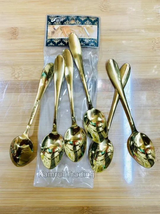 Stainless Steel Golden Spoon Set 6 Piece | Daraz.com.bd