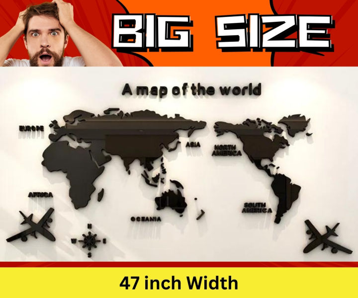 Big Size Modern World Map Acrylic Decorative 3D Wall Sticker For Living ...