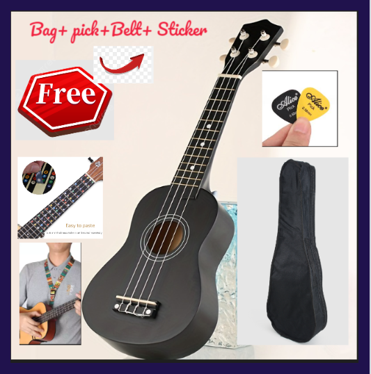 Black 21'' Soprano Ukulele Dark Mini Guitar Ukulele 12 Fret for the beginners with Bag, picks ...