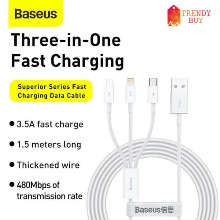 Baseus Superior 3in1 USB to Micro+iP+Type C 1.5 Meter 3.5A Fast ...