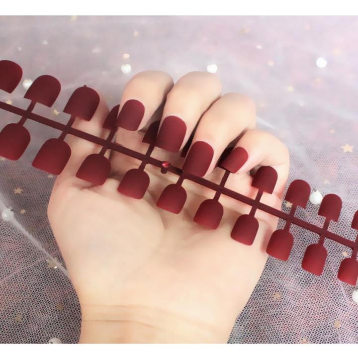 Small Matte Flat Shape Fake Nail 24 Pcs Strip - burgundy | Daraz.com.bd