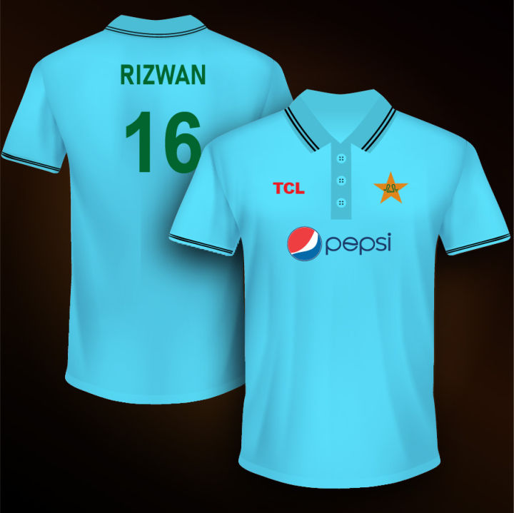Pakistan Test Short Sleeve Polo Cricket Jersey For Men - RIZWAN 16 ...