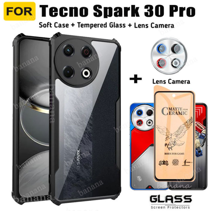 ShockProof Case for Tecno Spark 30 Pro Ceramic Tempered Glass 3 in 1 Tecno Spark 30Pro Screen ...