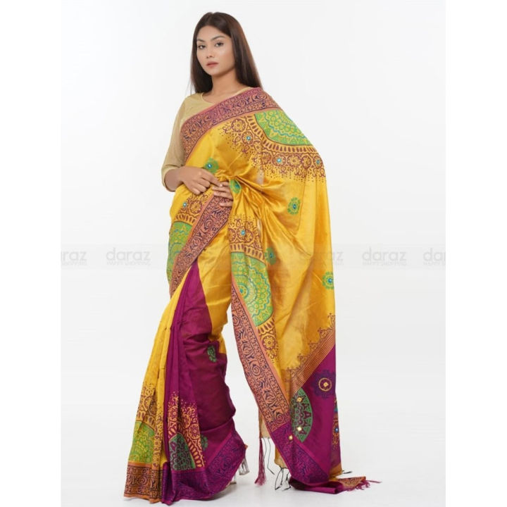 Stylish and Comfortable, Half Silk Sharee For Women Dhupion Silk Block ...