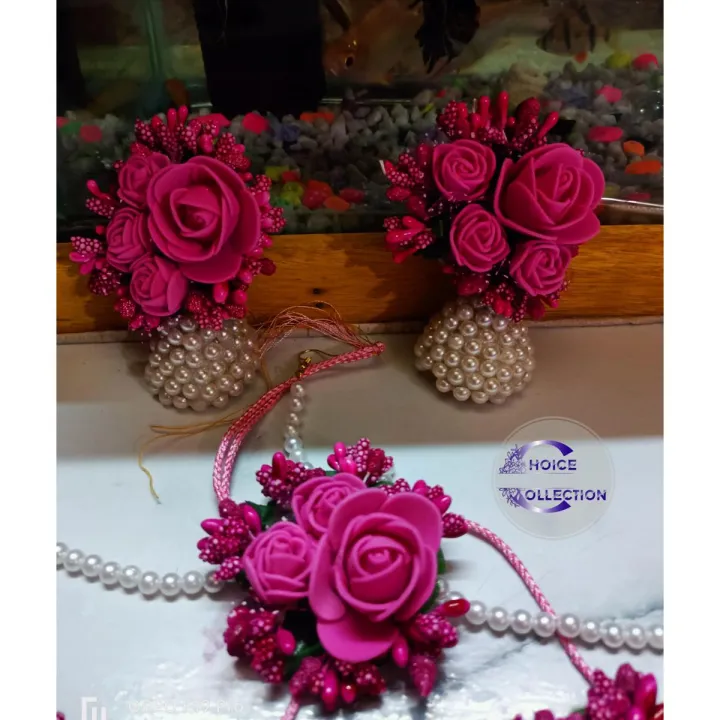 Floral Jewelry set/ 2 Earrings and 1 Tickle | Daraz.com.bd