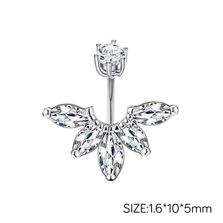 Woman Belly Button Piercing Stainless Steel Flowers Piercing Accessories Crystal Sunlight Mall ...