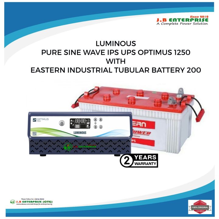 LUMINOUS IPS UPS OPTIMUS 1250 PURE SINEWAVE WITH EASTERN TUBULAR ...
