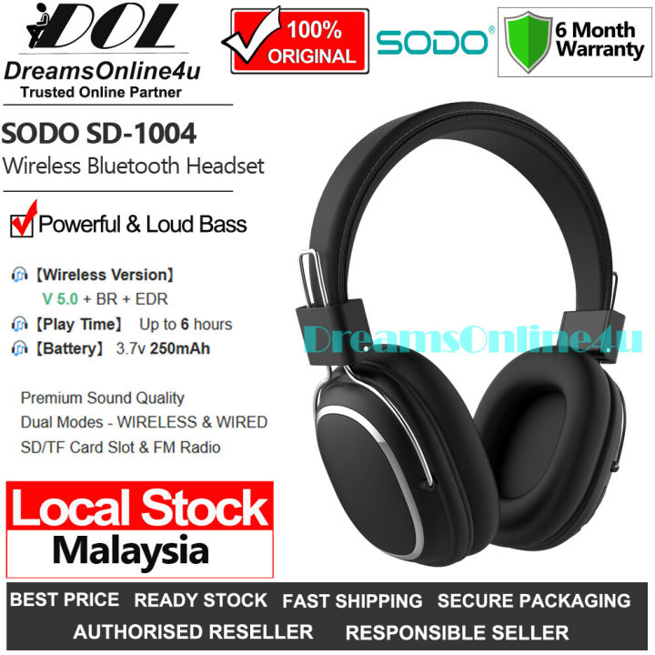 SODO SD-1004 Powerful Bass Crystal Clear Vocal Bluetooth 5 Dual Mode Wired Wireless Headphone ...