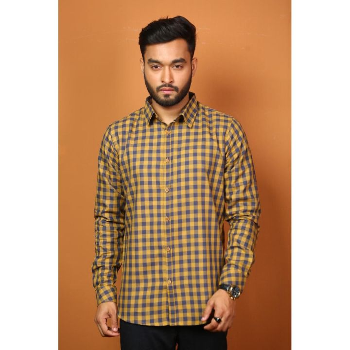 Westeen Deep yellow and black check shirt for men | Daraz.com.bd