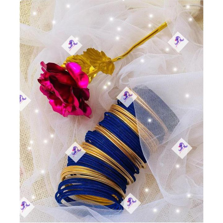 velvet churi set(Blue and golden) for girls and womens -36pce | Daraz ...