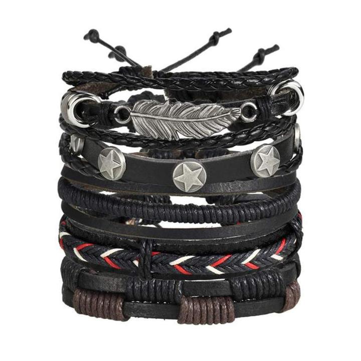 5 Pieces Multiple Layers Leather Bracelet for Men - Bracelet | Daraz.com.bd