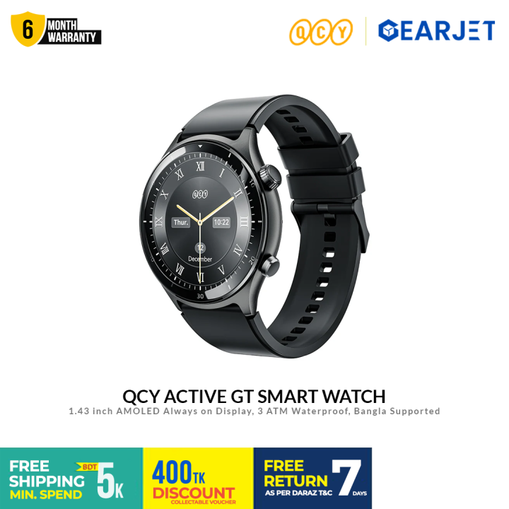 QCY Active GT Smart Watch 3 ATM Waterproof Bluetooth Calling 1.43 inch ...
