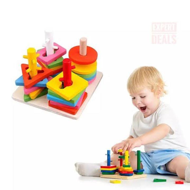 New Wooden Geometric Board Blocks Disk Four Column Set | Daraz.com.bd