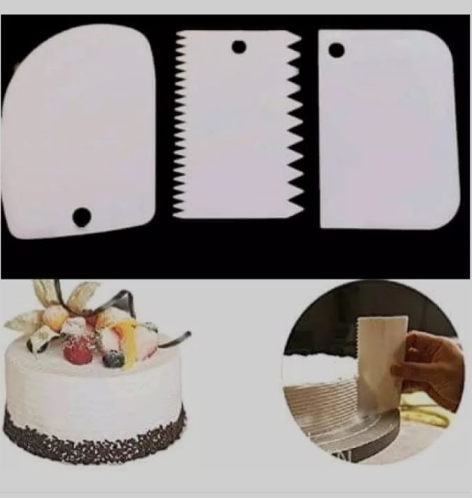 3Pcs Plastic Fondant Cake Cream Scraper Spatula Dough Cutter Kitchen ...