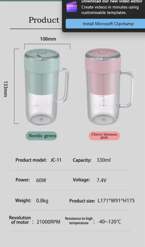 Portable hand mini electric juicer blender 300ml pink colors Juicer ...