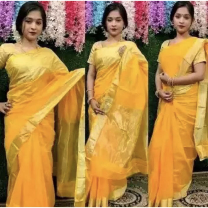 Half silk saree 1 colour saree Lemon Yellow color Saree Same as picture ...