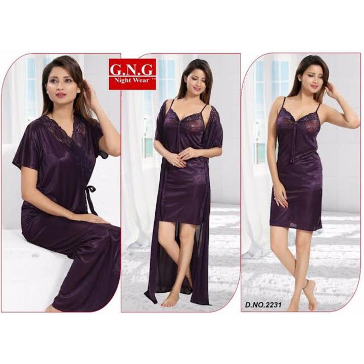 2 Part Satin Solid Women Nighty Set - Night Dress for Women ...
