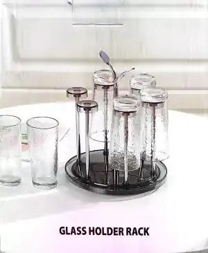 Stainless Steel Rotating Cup Mug Glass Holder Rack, Up to 6 Mug Hooks ...