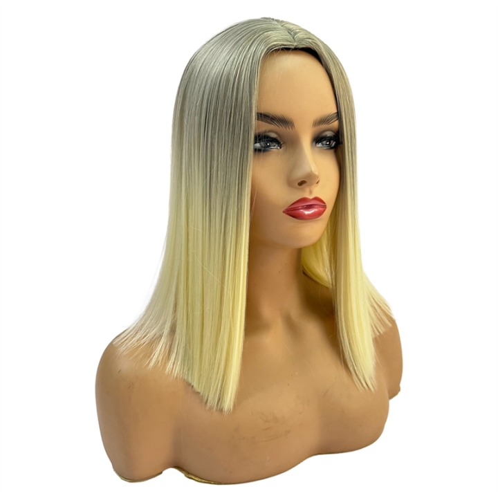 Europe Wig Woman Chemical Fiber Medium-Length Straight Hair Wig Head ...