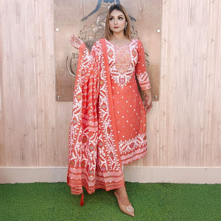 Exclusive Joypuri Cotton Unstitched Skin Print Three Piece Dress for ...