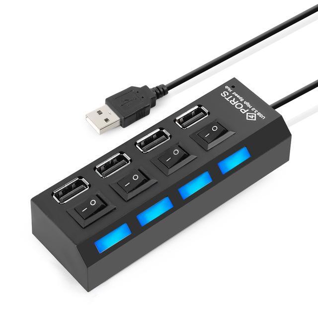 Adapter 4 Ports USB 2.0 Hub On/off Switch Multi Splitter For Laptop/PC ...