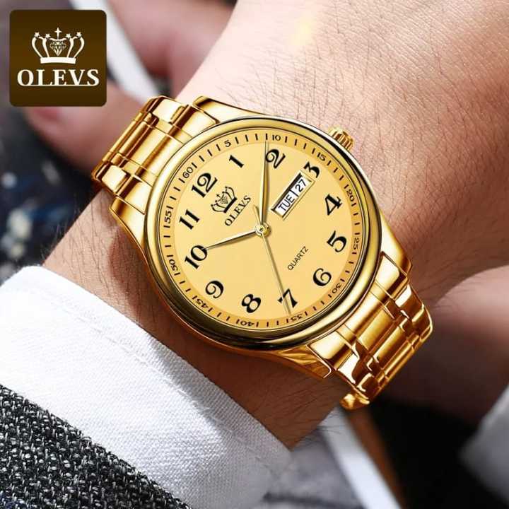 O levs 5567Men's Fashion Stainless Steel Japan Quartz Analog Day Date ...