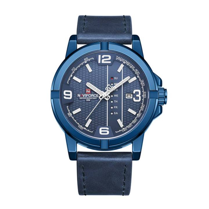 NAVIFORCE NF9177 Navy Blue PU Leather Analog Watch For Men - Royal Blue ...