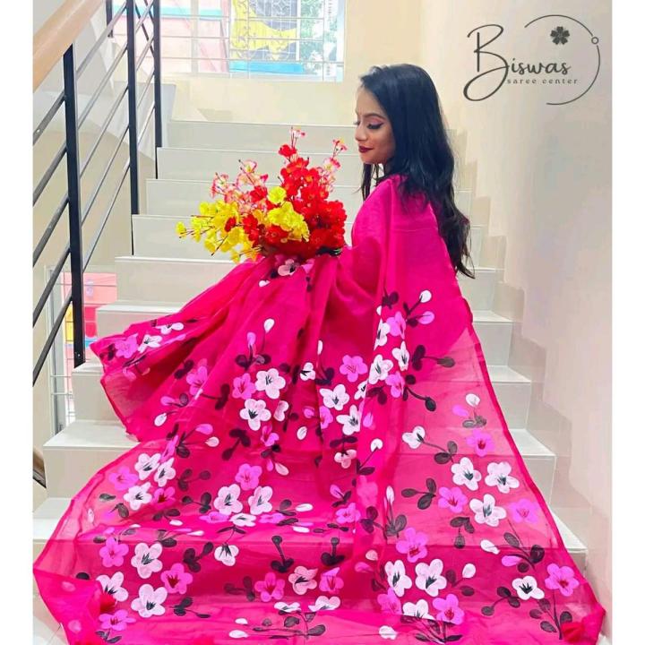 Hand Print Half Silk Sharee For Women - Sari | Daraz.com.bd