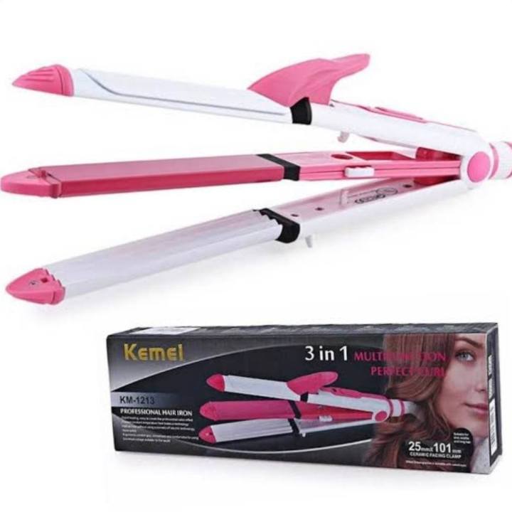 Kemei KM-1213 Professional Ceramic Coating 3 In 1 Hair Iron Curler ...