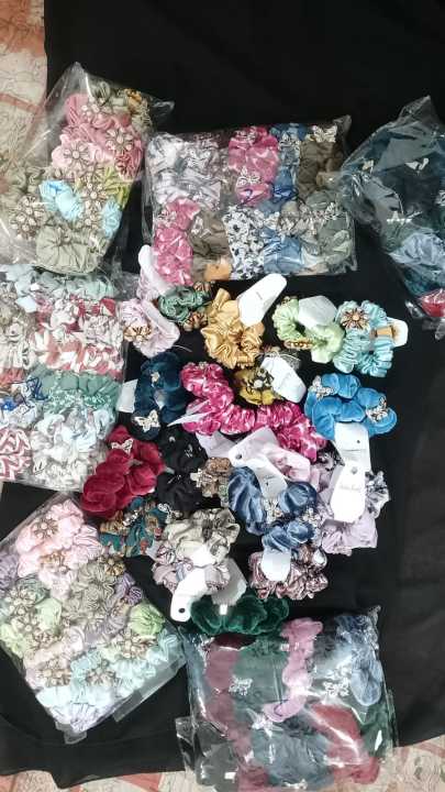 Silk Scrunchie Hair Band and Bracelet Set for Girls - Pack of 6 ...