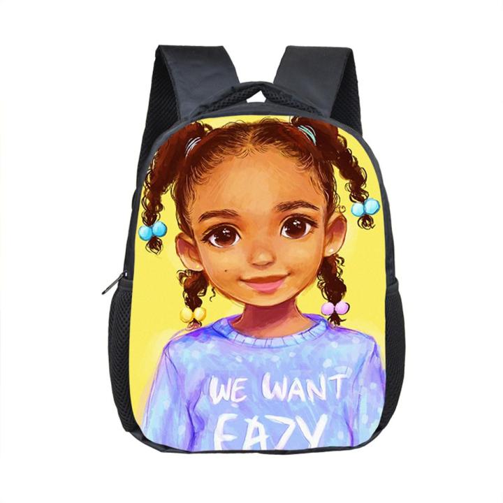 Cartoon Afro Girl with Crown Backpack Children School Bags Black Girls ...