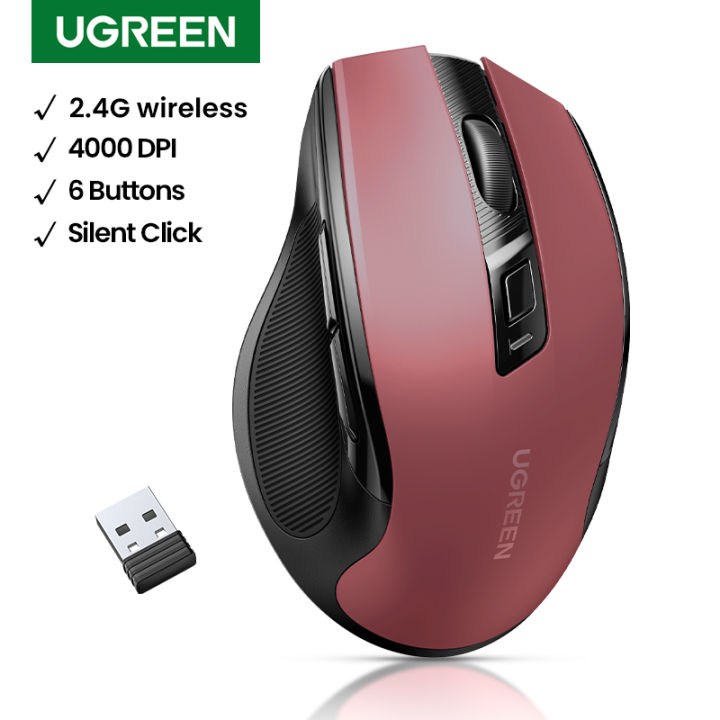 UGREEN Mouse Wireless 2.4G Mouse 4000 DPI Silent 6 Mute Buttons Red ...